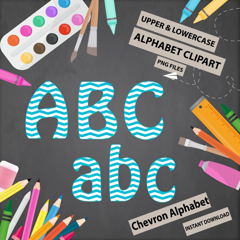 AQUA ALPHABET CLIPART Aqua chevron digital alphabet letters | Etsy