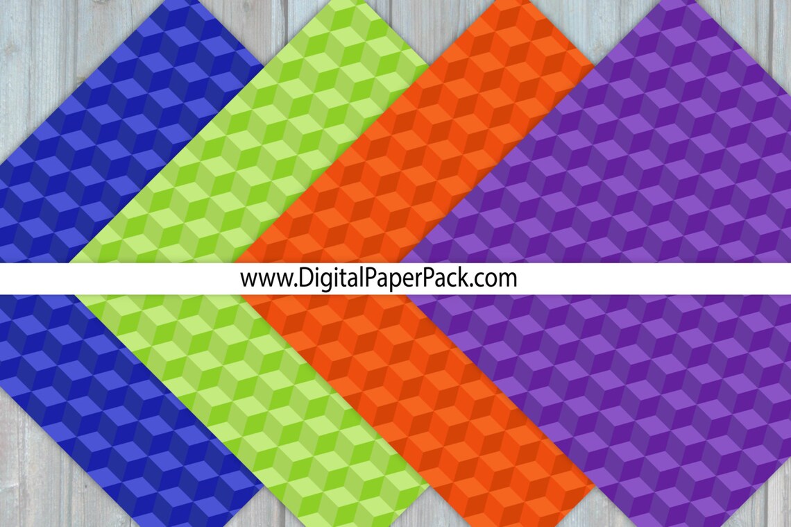 CUBE DIGITAL PAPER Geometric Background in Rainbow Blocks | Etsy
