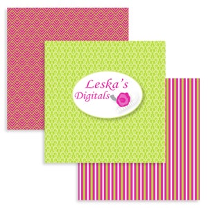 Pink and Green Digital Paper - Chevron, Polka Dots, Damask, Honeycomb ...