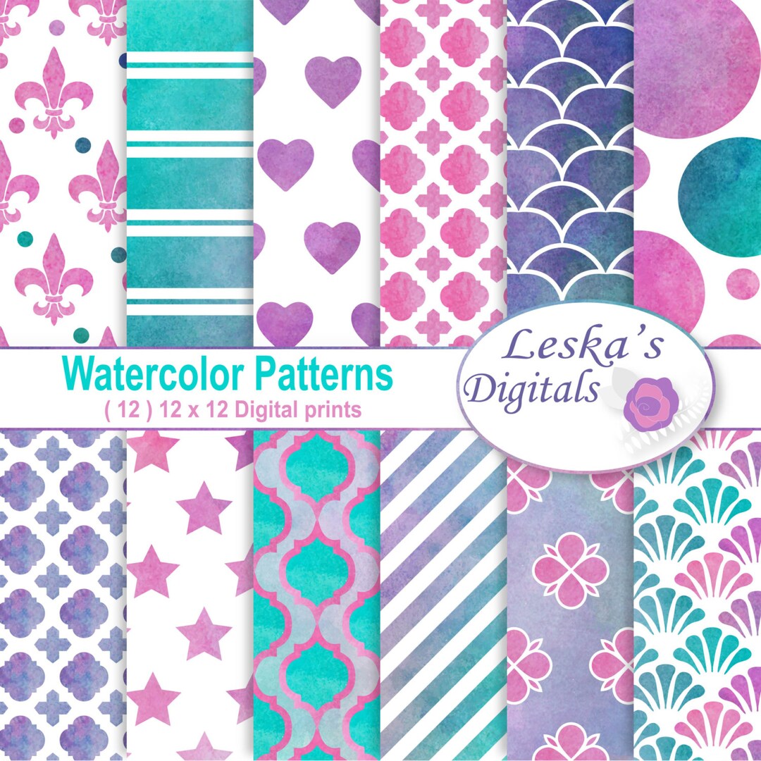 Watercolor Digital Paper Pack, Watercolor Scrapbook, Watercolor ...