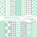 Mint Digital Paper Pack, Grey Digital Scrapbook Paper Chevron, Polka ...