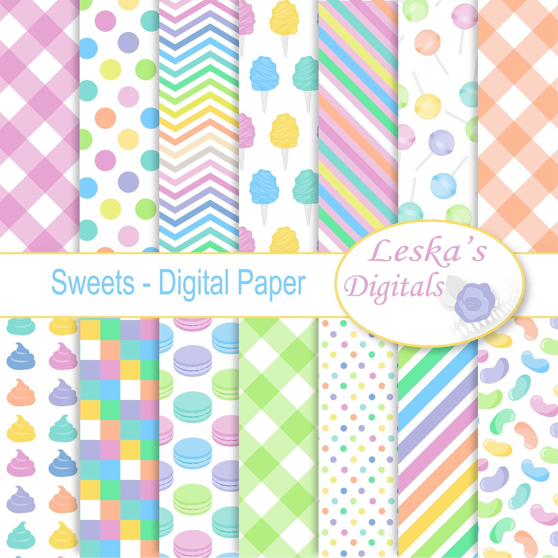 Candy Digital Paper candy PATTERN Prints Pastel - Etsy