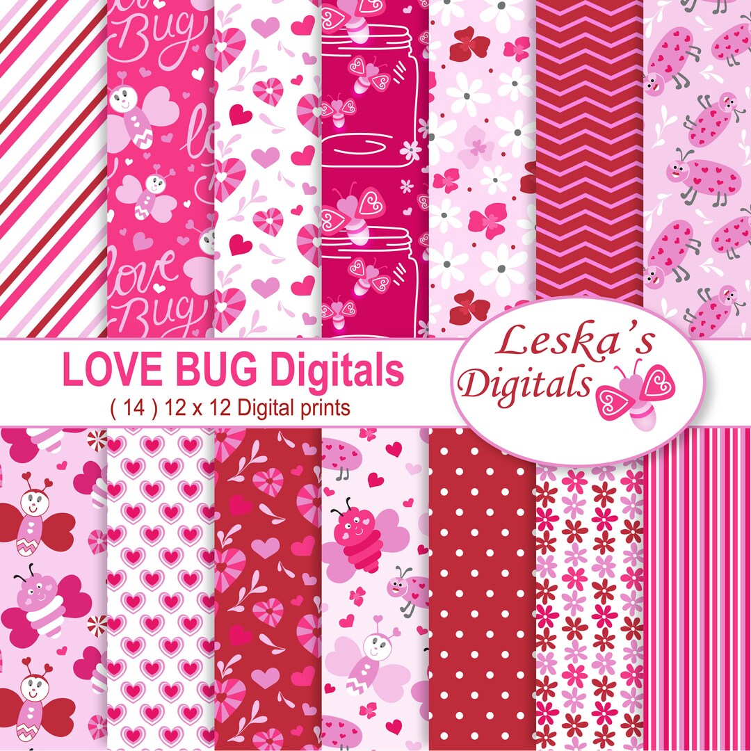 Valentine Digital, Valentine Papers, Love Bug Digital, Pink Valentine ...