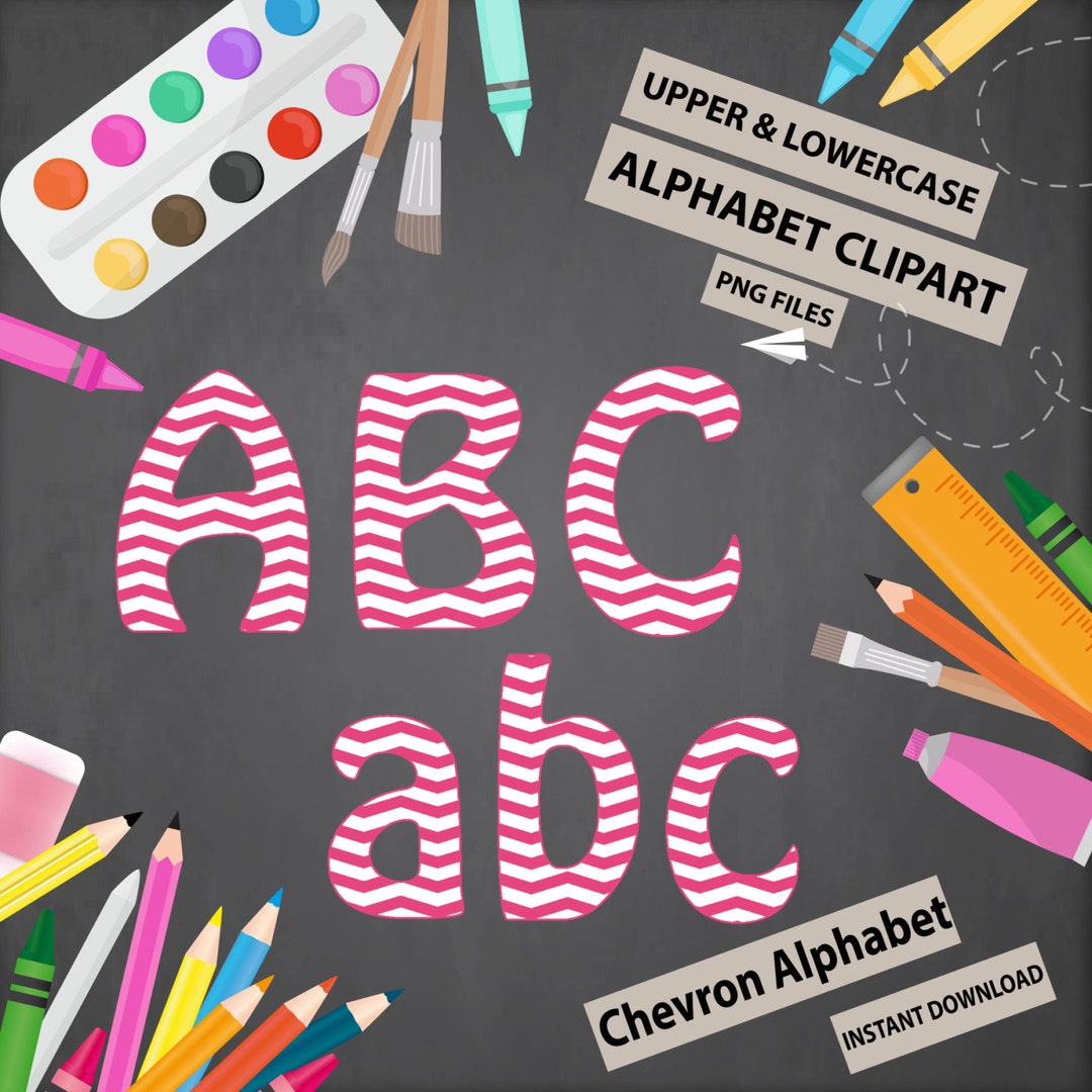 Red Digital Alphabet Clipart - Chevron Letters Instant Download ...