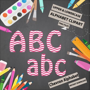 Red Digital Alphabet Clipart - Chevron Letters Instant Download ...