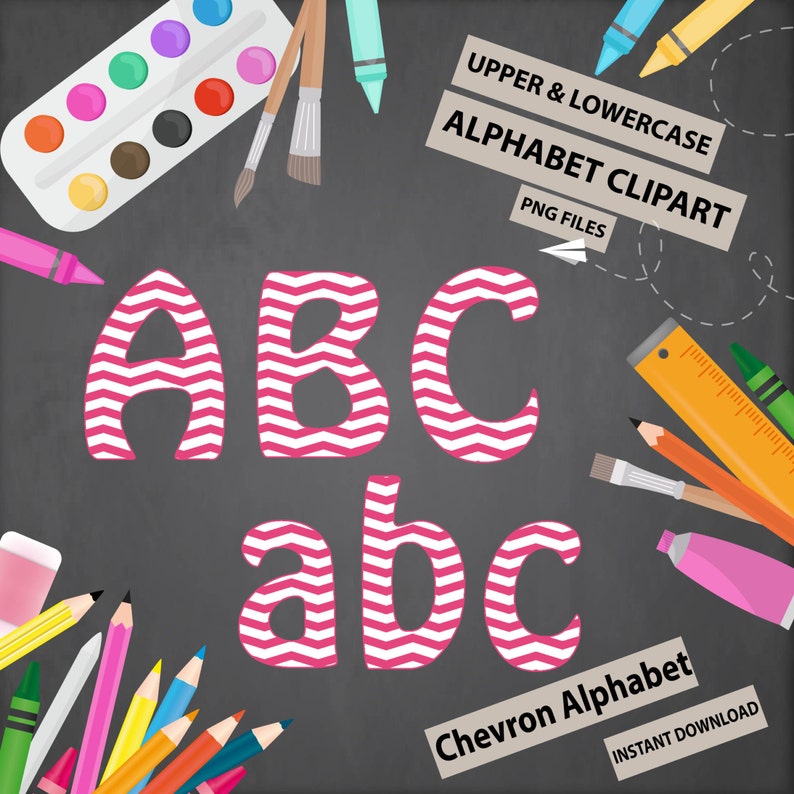 Red Digital Alphabet Clipart Chevron Letters Instant - Etsy