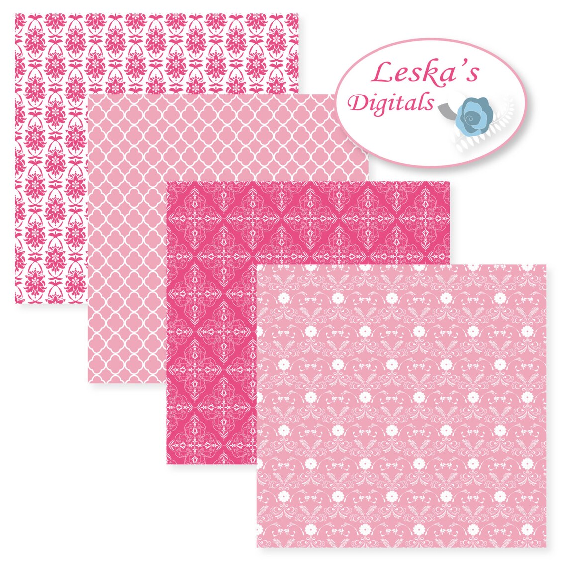 Pink Digital Paper: pink Damask Paper Pack Pink - Etsy