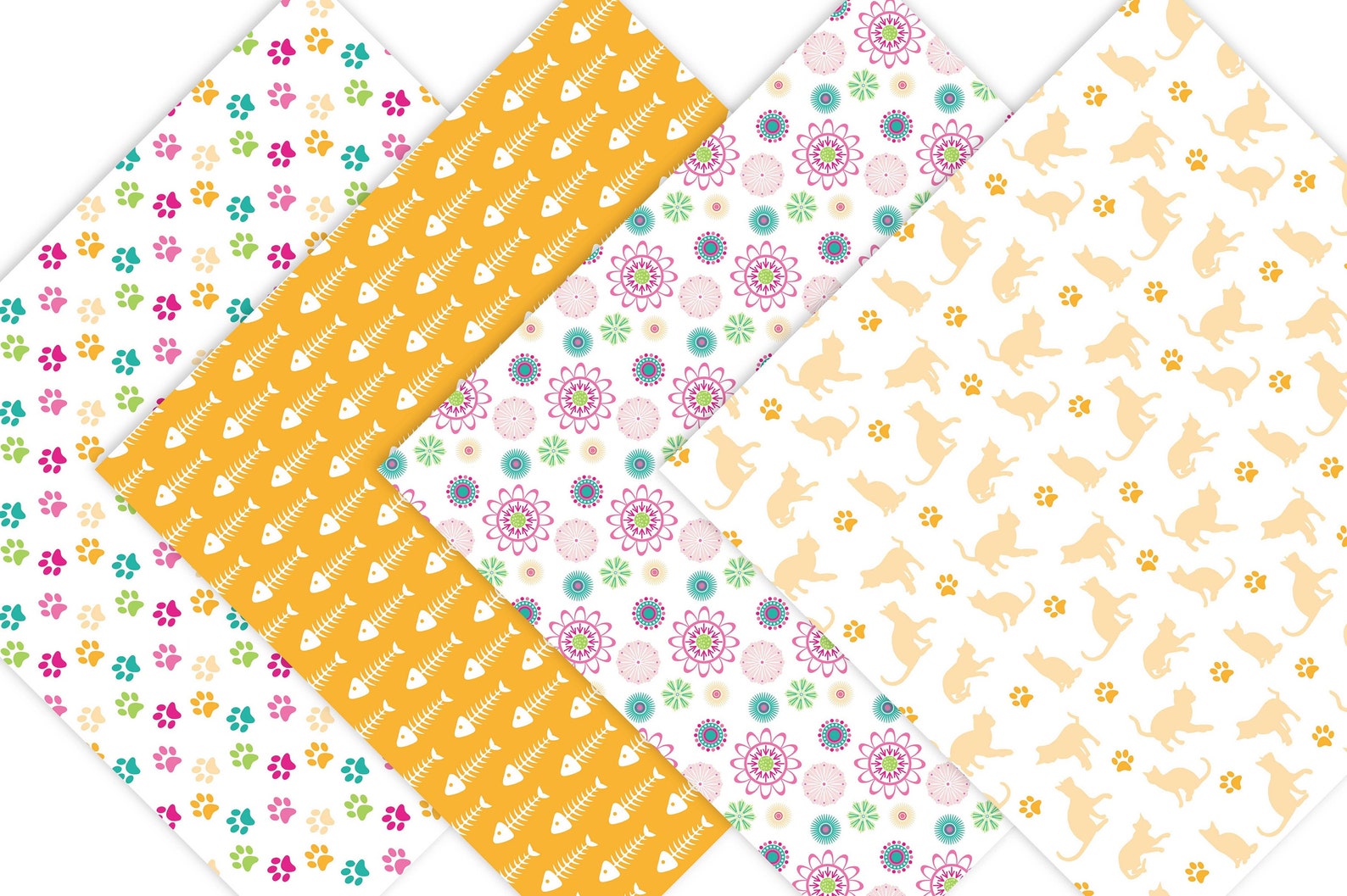 Kitty Cat Digital Scrapbook Paper Cat Patterned Paper Pack | Etsy