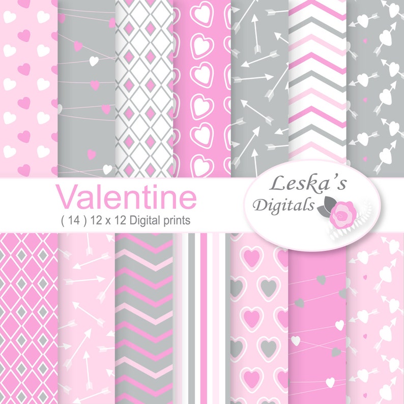 Pink Hearts Digital Paper valentines Day | Etsy