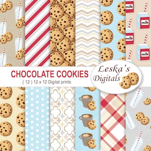 Milk and Cookies Digital Paper Patterns, Chocolate Cookie Paper Pack ...
