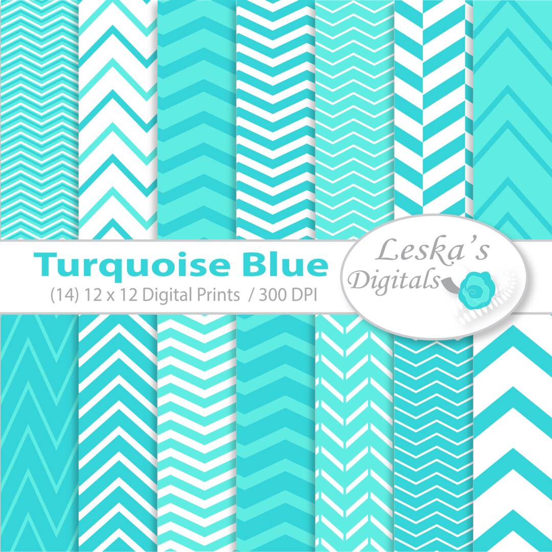 Turquoise Blue Chevron Digital Paper, Turquoise Scrapbook Paper Pack ...
