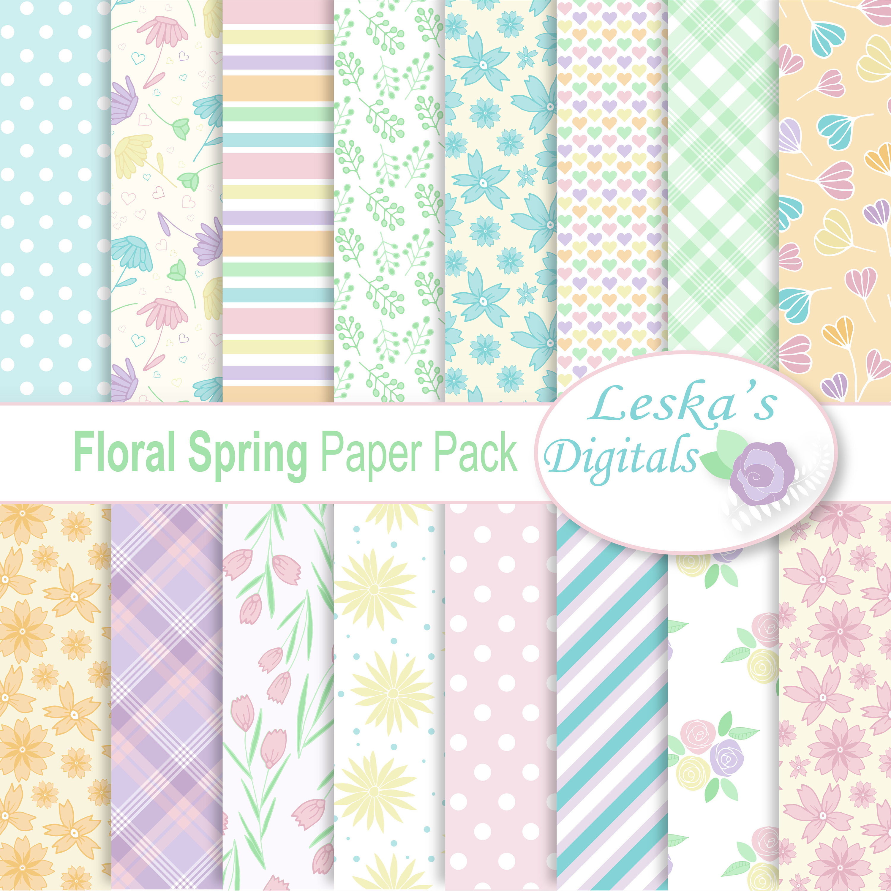 Spring Floral Paper Pack Spring Color Patterns Spring - Etsy