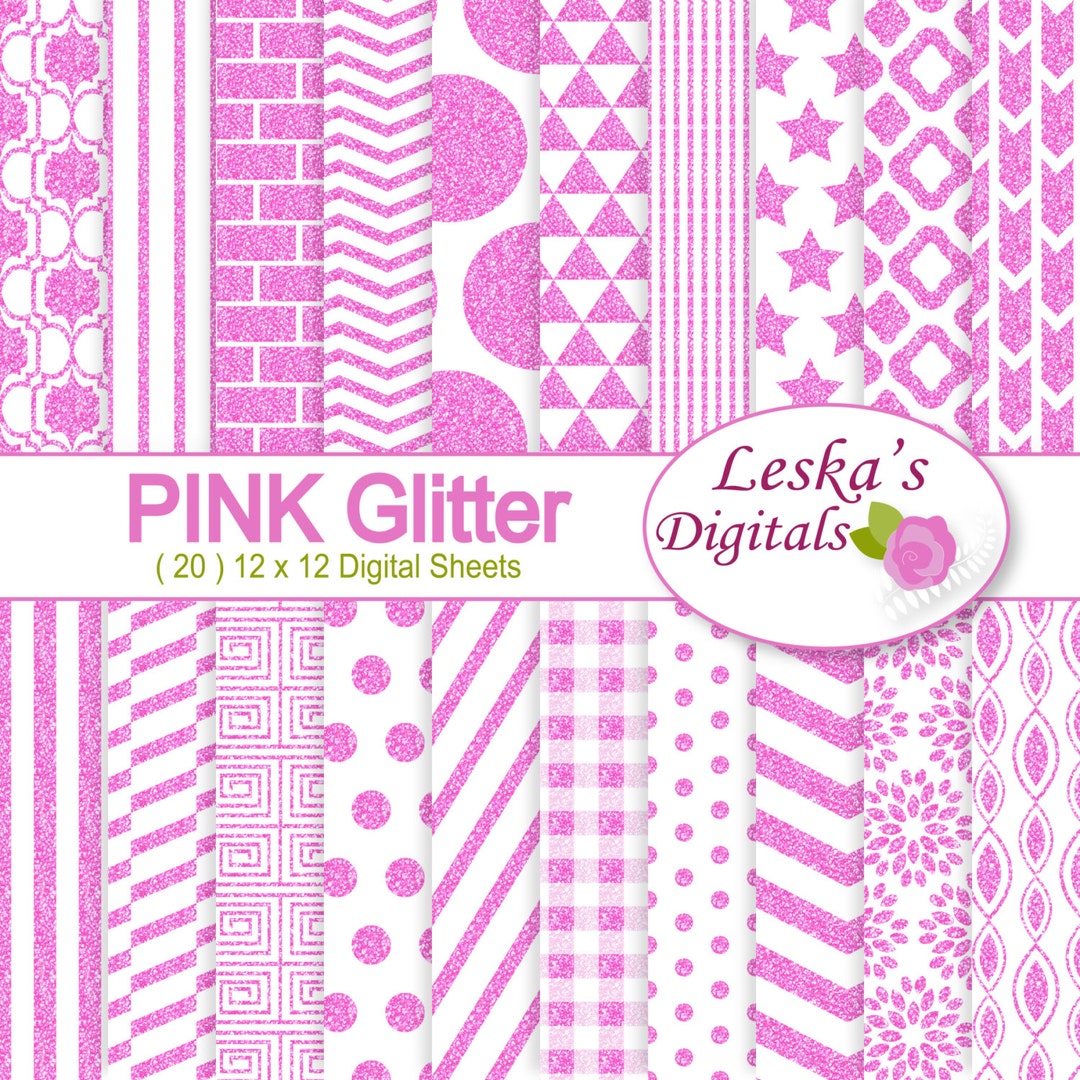 Pink Glitter Digital Paper Pack - Pink Glitter Scrapbook Paper ...