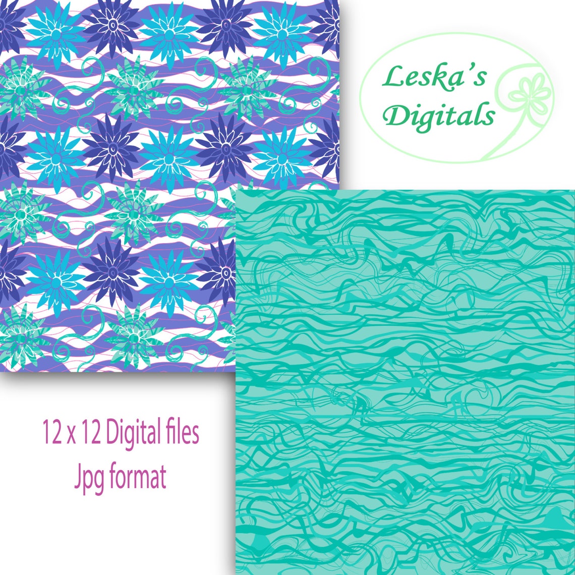 Floral Digital Paper Pack, Purple, Red, Pink, Teal Scrapbooking Paper ...