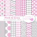 PINK GREY Digital Paper, Paper Patterns, Chevron, Polka Dot, Damask and ...