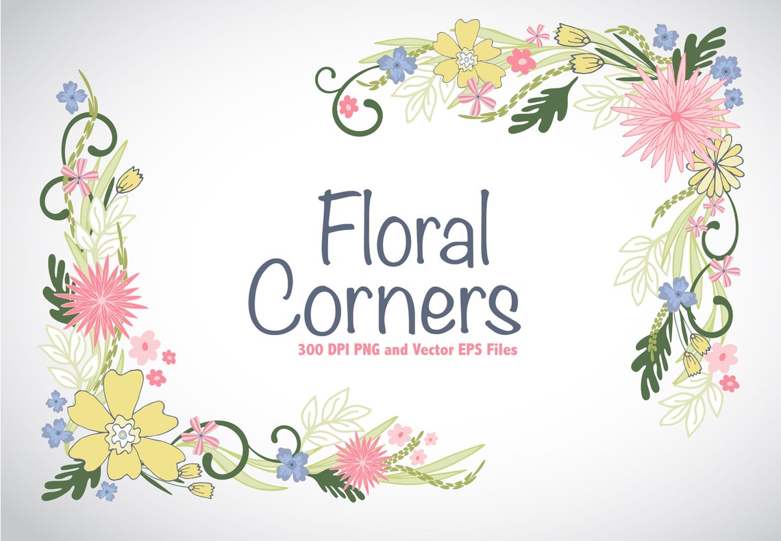 Floral Corners Vector EPS and PNG Clipart Weddings Save the - Etsy
