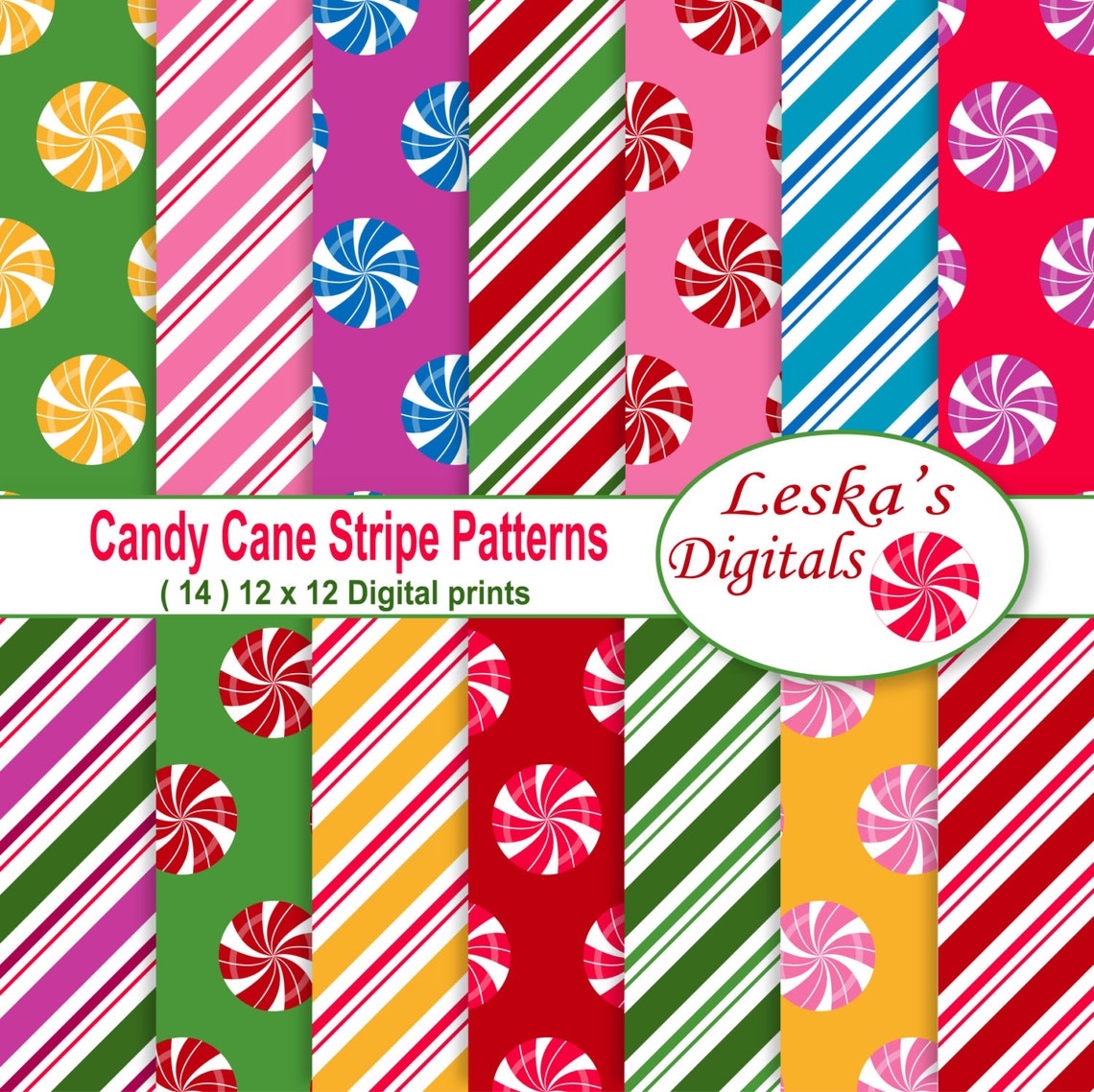Candy Cane Digital Paper Candy Cane Stripes Paper Pack | Etsy