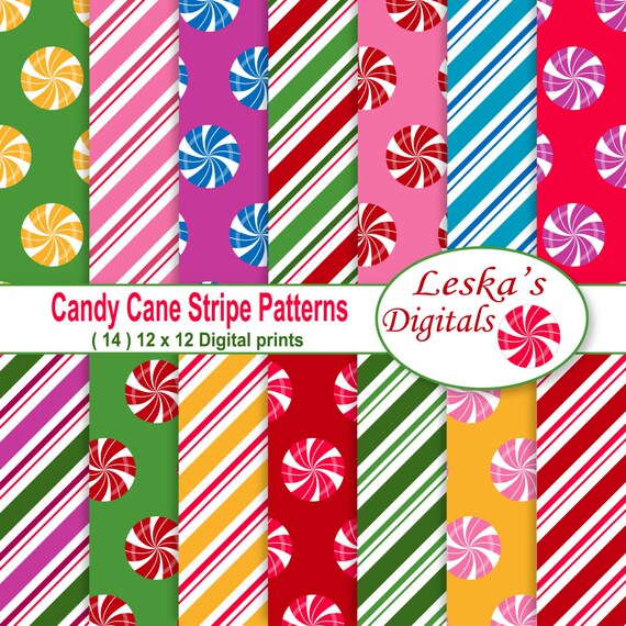 Candy Cane Digital Paper Candy Cane Stripes Paper Pack | Etsy