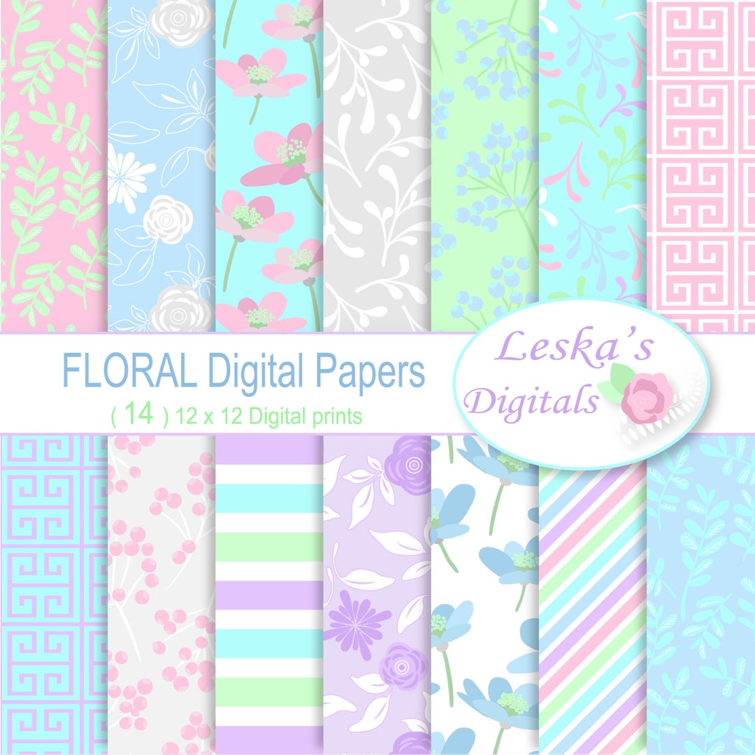 FLORAL DIGITAL BACKGROUND, Digital Paper , Floral Pastel Digital Paper ...