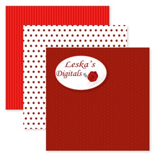 Red Digital Paper, Red Polka Dots & Stripes Scrapbook Paper, Red ...