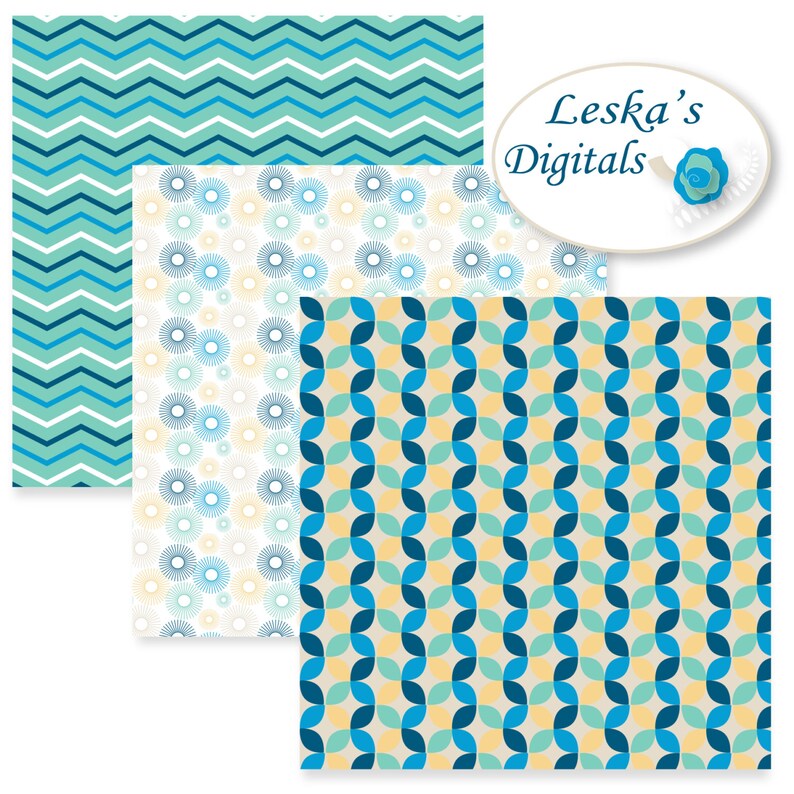 Beach Digital Paper - Digital Paper Patterns Blue Green Yellow Sand ...