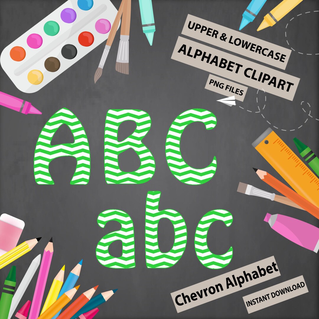 Green Chevron Digital Alphabet -letters Instant Download - Digital ...