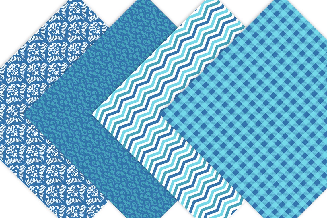 Blue Digital Paper Pack blue Patterns Chevron - Etsy