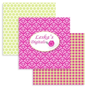Pink and Green Digital Paper - Chevron, Polka Dots, Damask, Honeycomb ...
