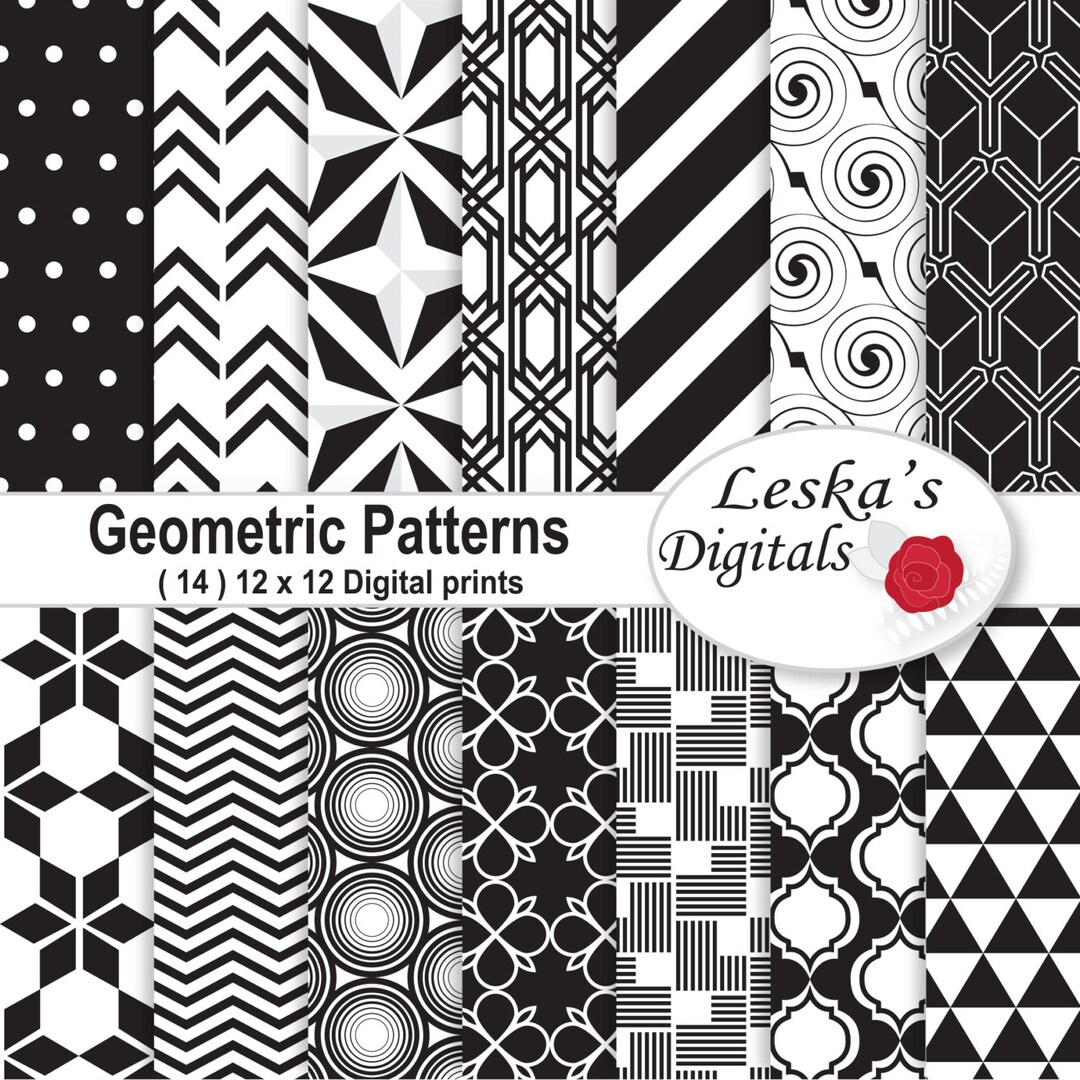 Back and White Scrapbook Paper, "black & White" Digital Paper Pack, 12 ...