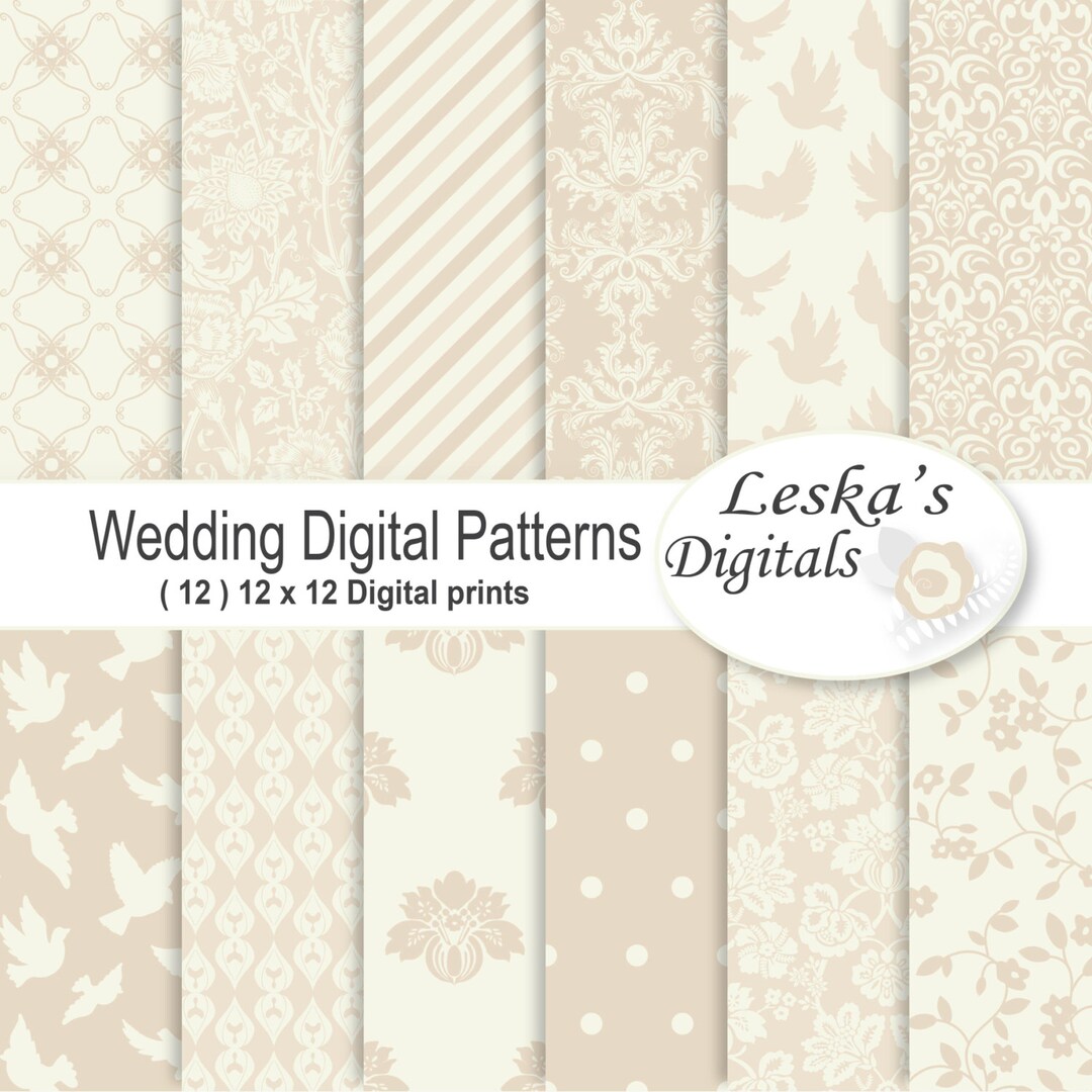 Beige Wedding Digital Paper, Wedding Patterns in Champagne & Ivory ...