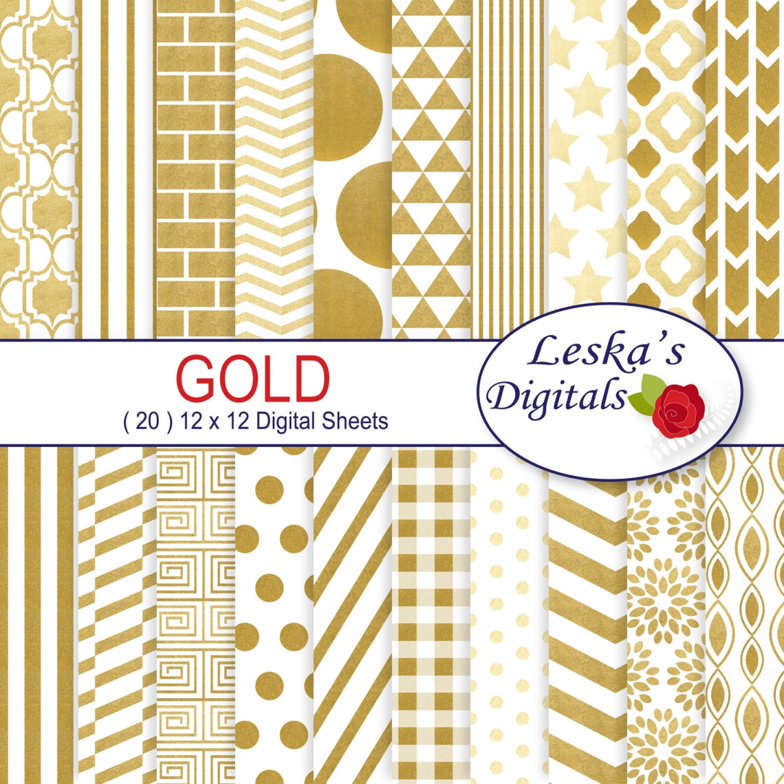 Gold Digital Paper Pack - GOLD Scrapbook Paper - Commercial Use ...