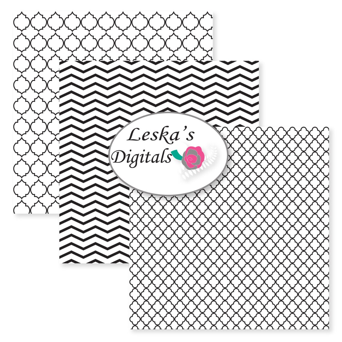 Geometric Black and White Digital Papers in Stars, Stripes, Polka Dots ...