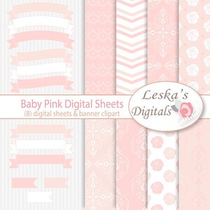 Pink Shabby Chic Digital Paper, Chevron Digital Paper, Roses Digital ...