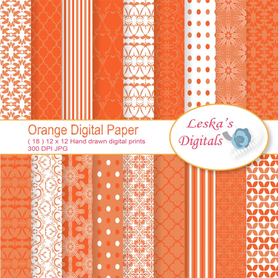 Orange Digital Paper - Orange Scrapbook Paper Pack - Digital Set of ...