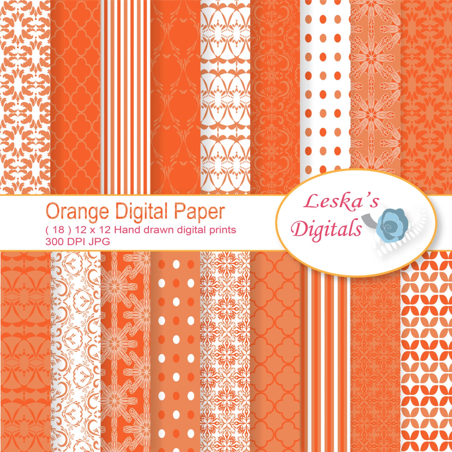 Orange digital paper Orange scrapbook paper pack Digital | Etsy