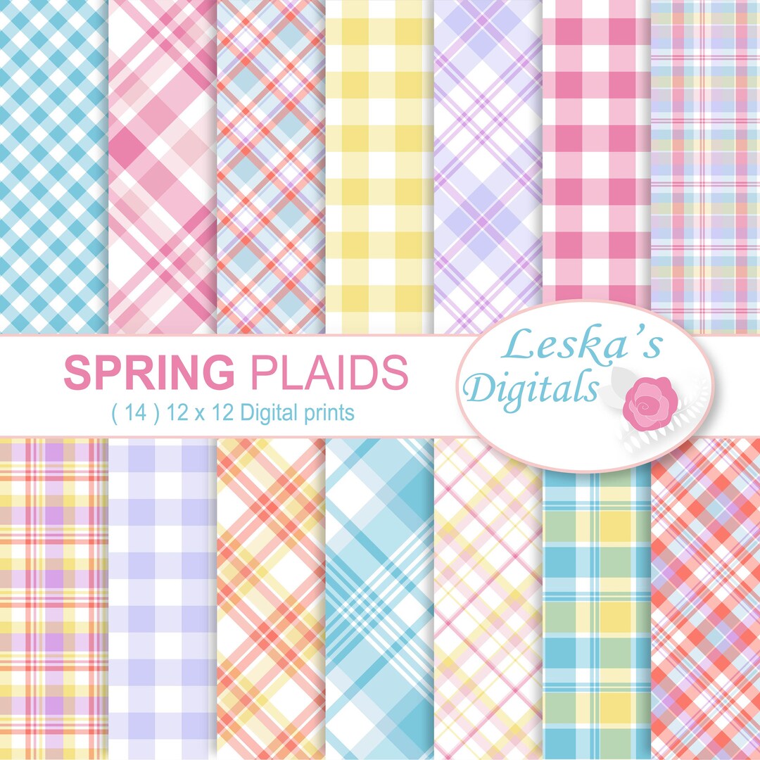 Spring Digital Paper, Spring Plaids, Pastel Digital Paper, Pastel ...