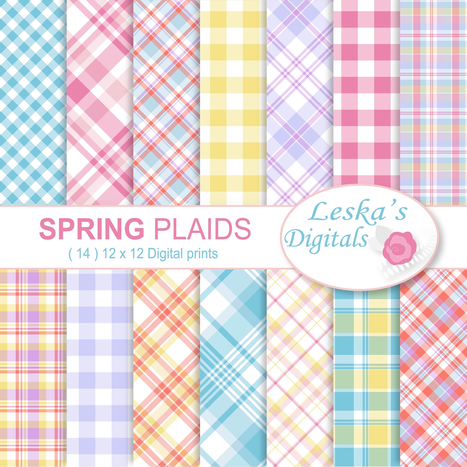 Spring Digital Paper Spring Plaids Pastel Digital Paper - Etsy