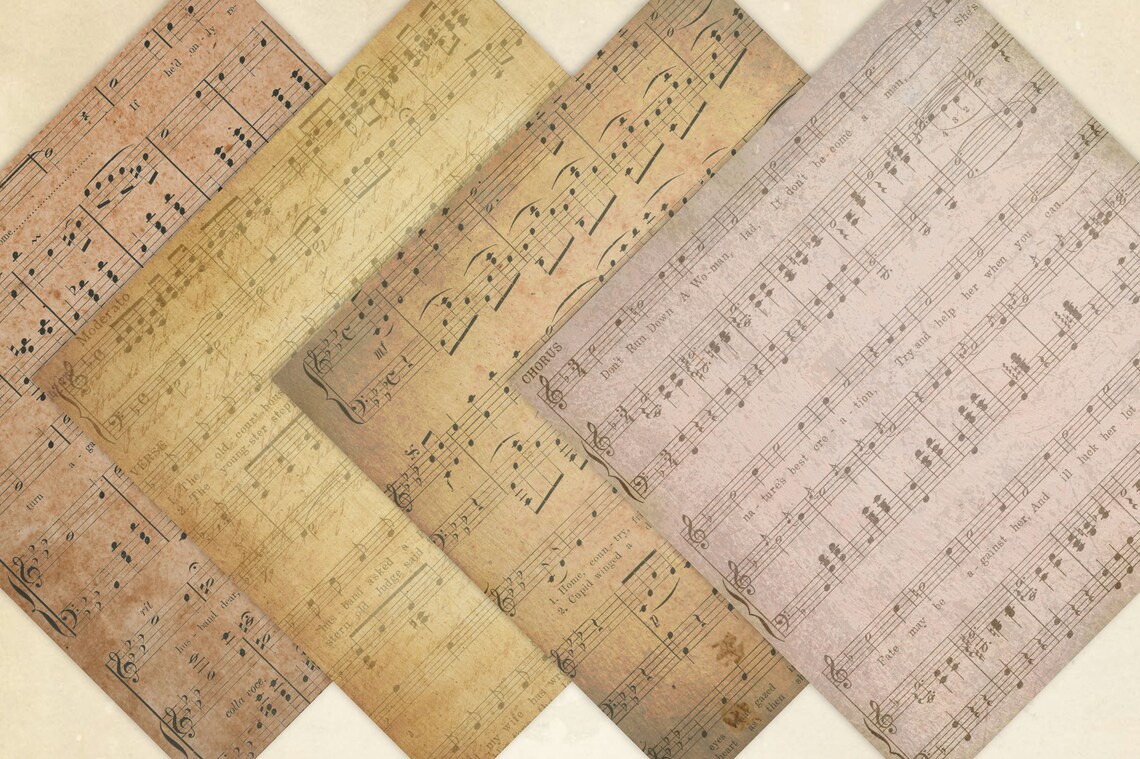 Sheet Music Papers, Sheet Music Digital Paper, Vintage Paper Pack ...