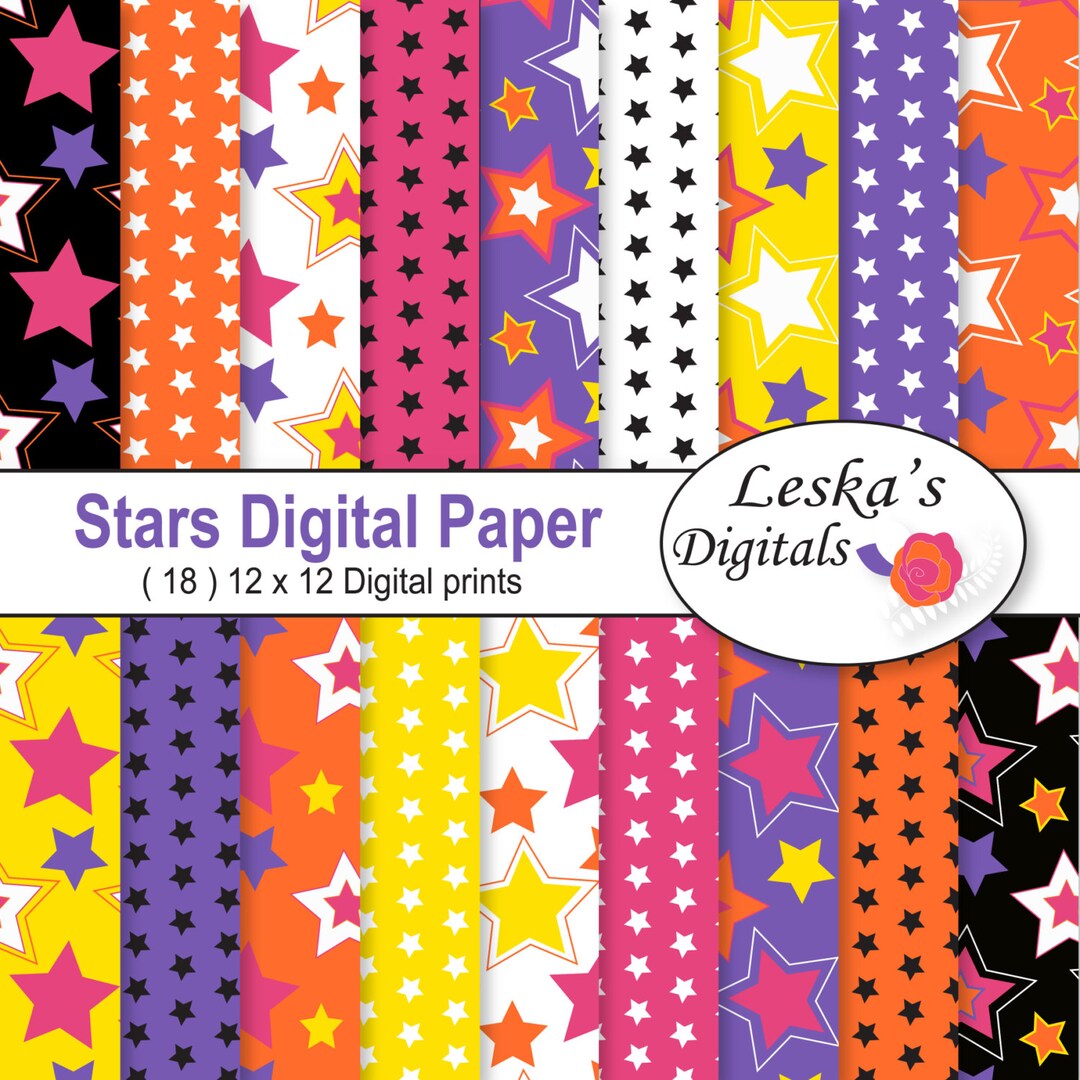 Stars Digital Paper, Star Digital Paper Pack, Blog Background, Star ...