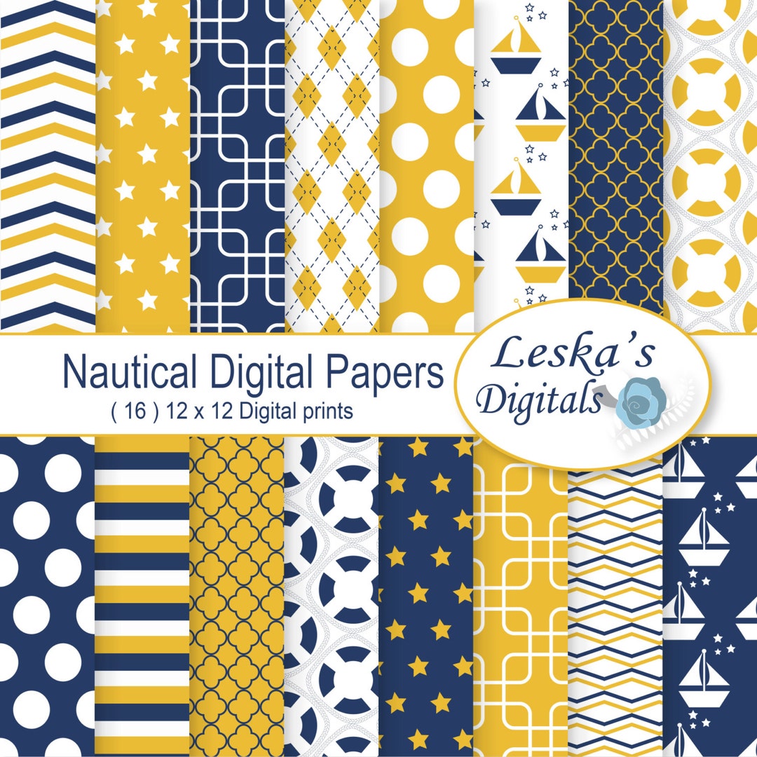 Nautical Patterned Paper, Nautical Digital Backgrounds, Nautical ...