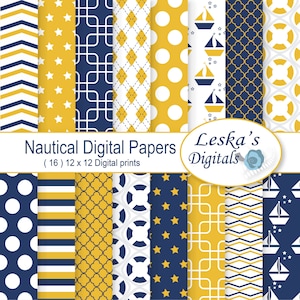 Nautical Patterned Paper, Nautical Digital Backgrounds, Nautical ...