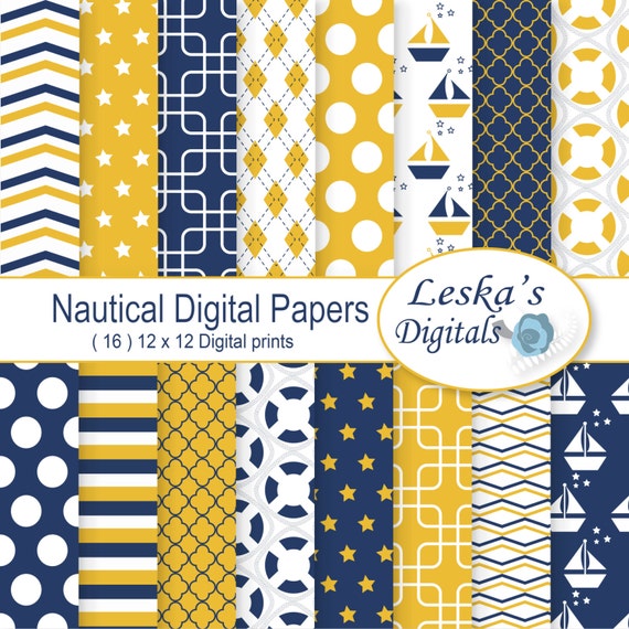 Nautical Patterned Paper Nautical Digital Backgrounds | Etsy
