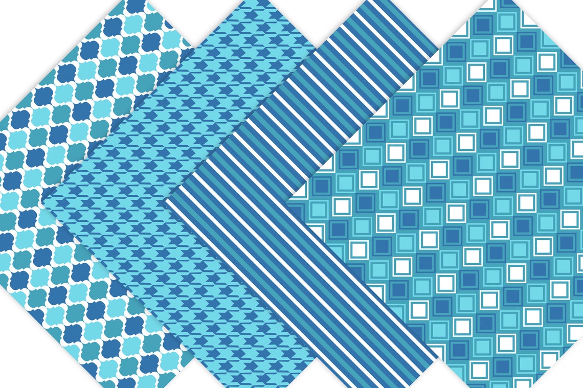 Blue Digital Paper Pack blue Patterns Chevron - Etsy