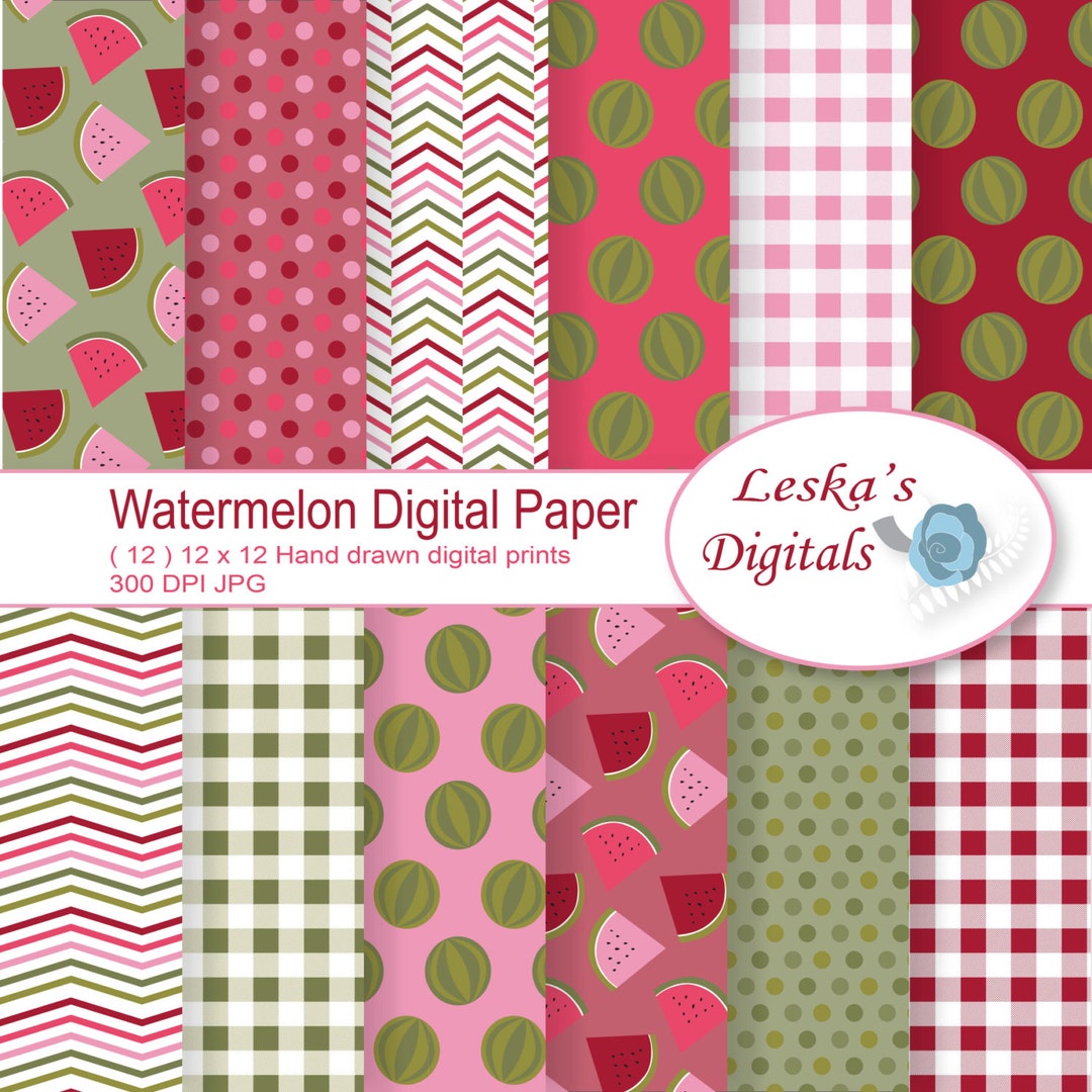 Watermelon Digital Paper: "watermelon Digital Paper Pack" Picnic ...
