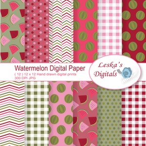 Watermelon Digital Paper: "watermelon Digital Paper Pack" Picnic ...