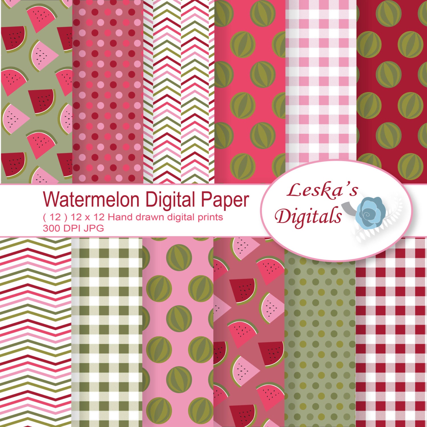 Watermelon digital paper: watermelon digital paper | Etsy