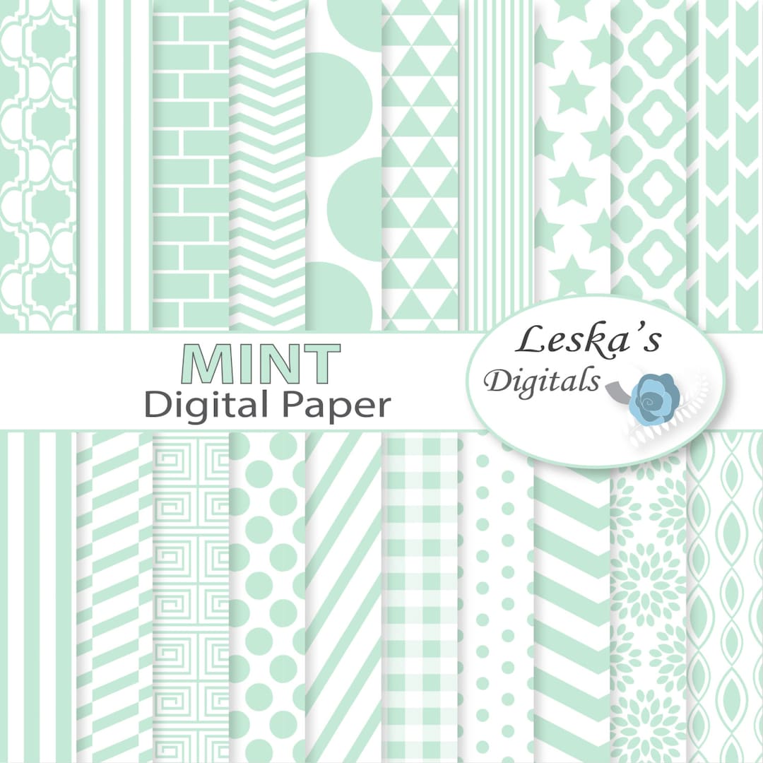 Mint Digital Paper - MINT Green Scrapbook Paper Pack - Digital ...
