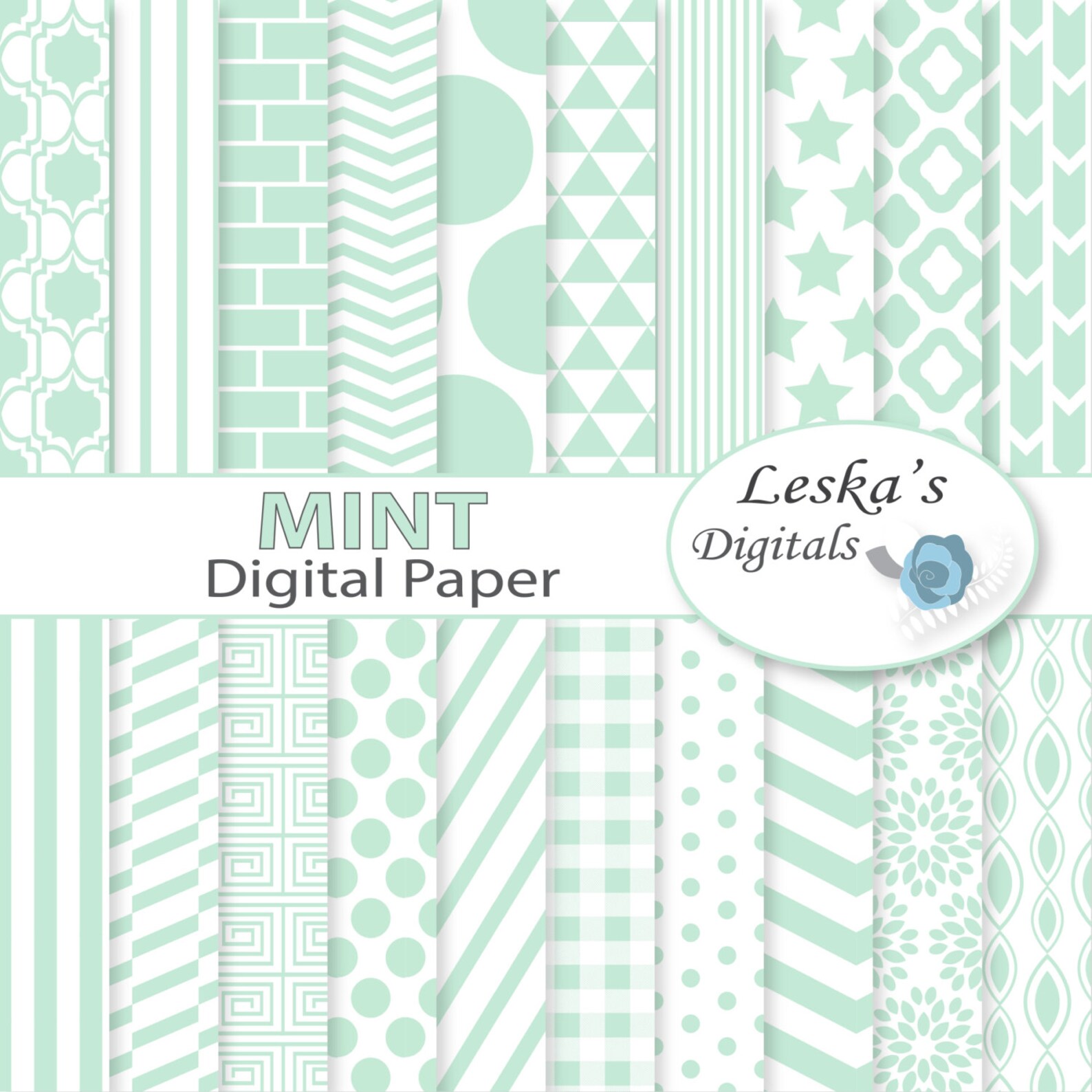Mint digital paper MINT green scrapbook paper pack Digital | Etsy