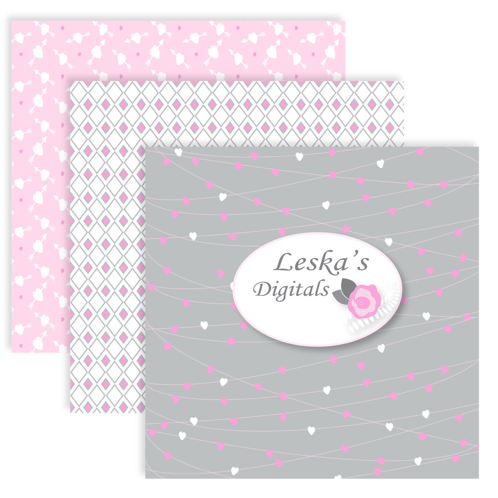 Pink Hearts Digital Paper valentines Day | Etsy