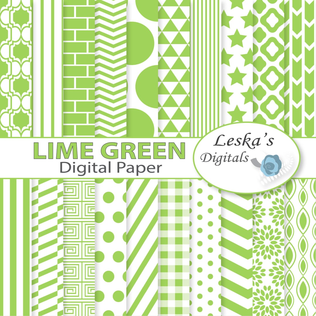 Lime Green Digital Paper Pack - Lime Green Scrapbook Paper - Commercial ...